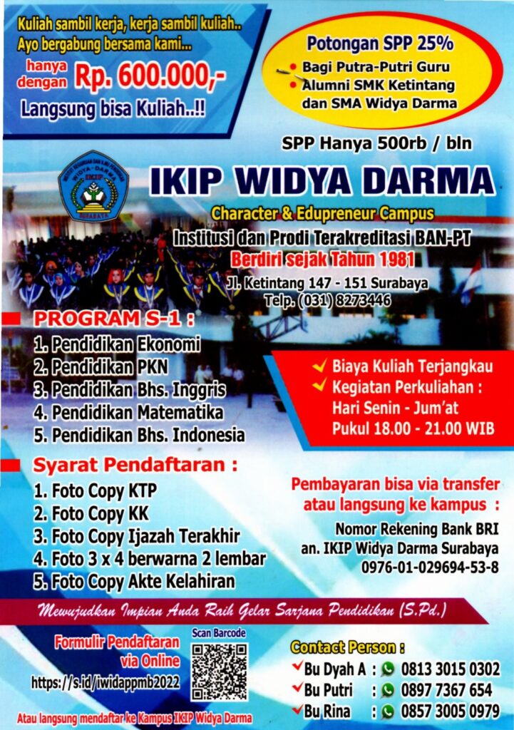 Penerimaan Mahasiswa Baru IKIP Widya Darma Surabaya tahun ajaran 2022/2023